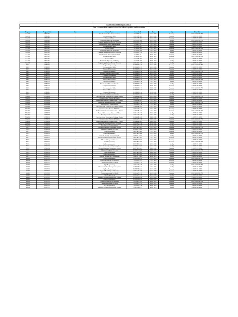 Exam Time Table - Cycle July'24 | PDF | Discrete Mathematics | Computing