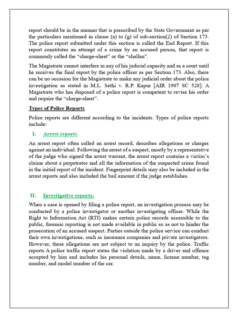 Types of Police Reports Explained | PDF | Arrest | Police