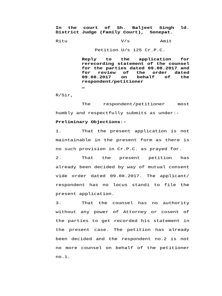 Ritu Vs Amit Reply Application Ajay Rathee | PDF | Justice | Crime ...