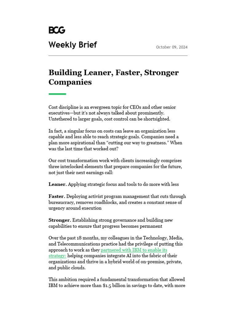 207 Weekly Brief Building Leaner Faster Stronger Companies | PDF ...