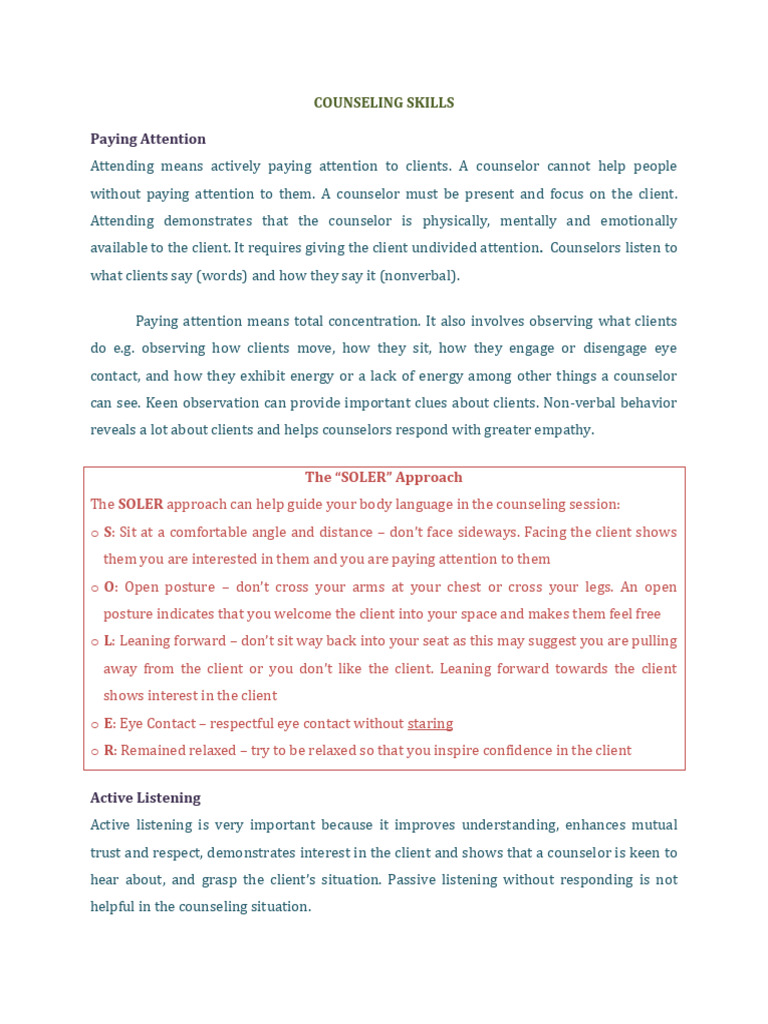 Counseling Skills | PDF | Nonverbal Communication | Psychology