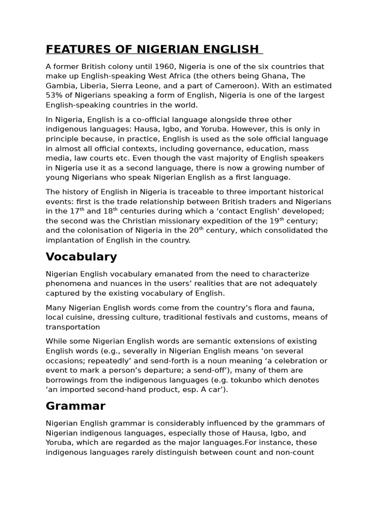 Characteristics of Nigerian English | PDF | English Language | Nigeria
