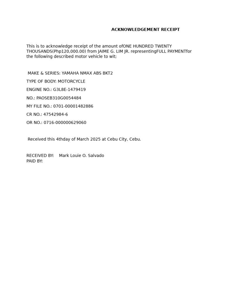 Acknowledgement Receipt | PDF