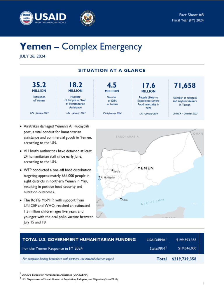 2024_07_26 USG Yemen Complex Emergency Fact Sheet #8 | PDF | Vaccines ...