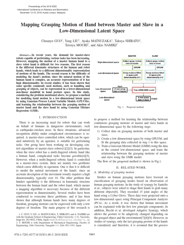 Mapping Grasping Motion of Hand Between Master and Slave in A Low-Dimensional Latent Space | PDF