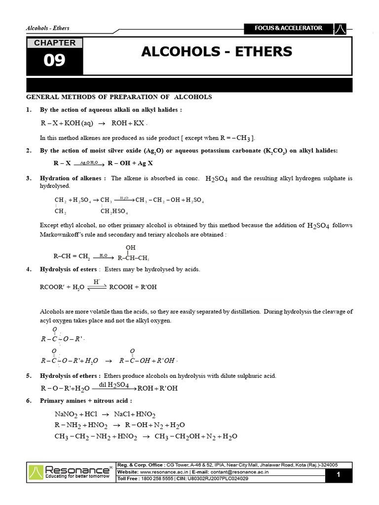 SYS - 9. CHE - Alcohol - Ethers | PDF | Ether | Carboxylic Acid