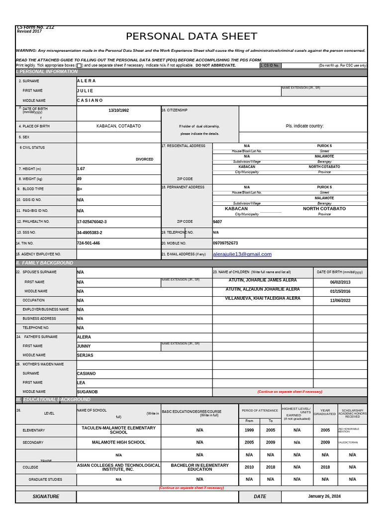 Personal Data Sheet Template | PDF | Government | Justice