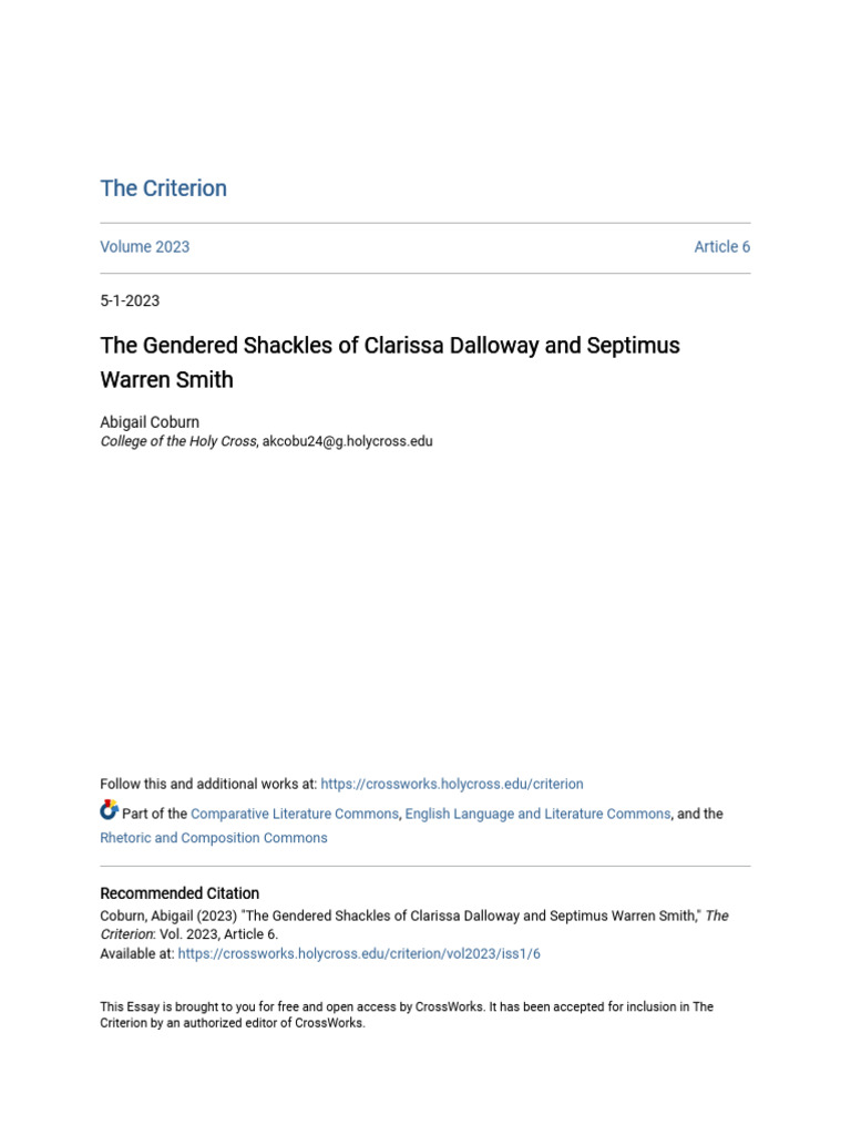 The Gendered Shackles of Clarissa Dalloway and Septimus Warren Sm | PDF ...
