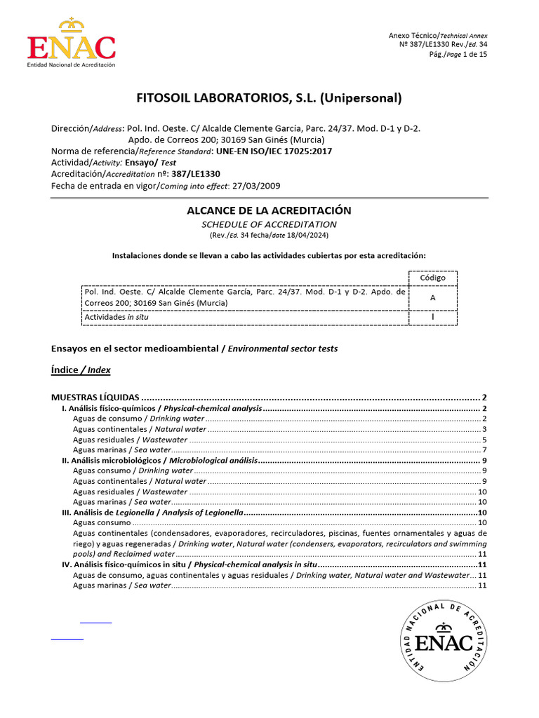 Acreditación de Ensayos Ambientales ENAC | PDF | Naturaleza ...