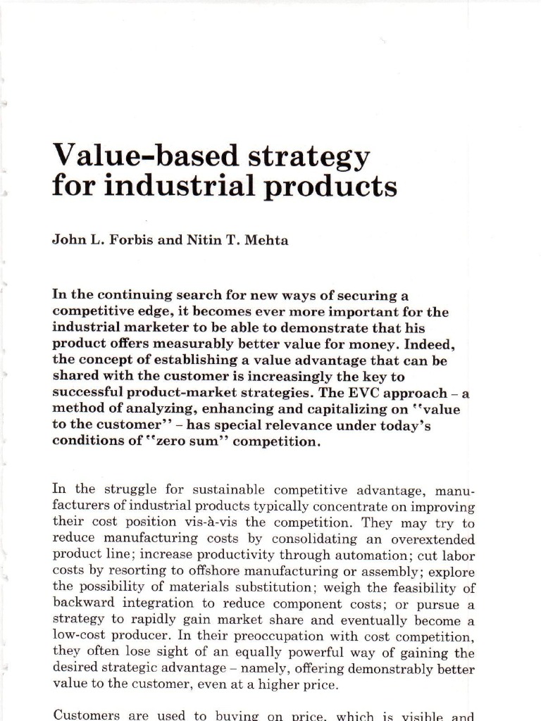 Value-Based Strategy For Industrial Products | PDF | Strategic ...