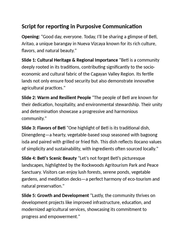 Script For Reporting in Purposive Communication | PDF