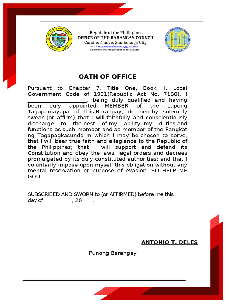 Barangay Lupong Tagapamayapa Oath | PDF