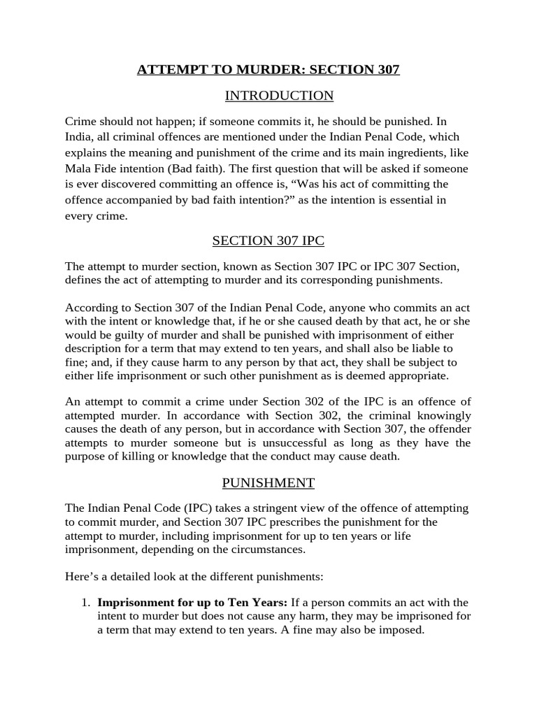 Attempt to Murder: IPC Section 307 Explained | PDF | Mens Rea | Crimes