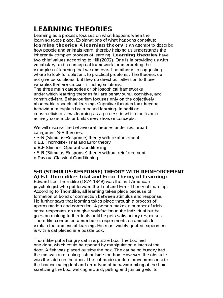 Understanding Learning Theories | PDF | Classical Conditioning | Reinforcement