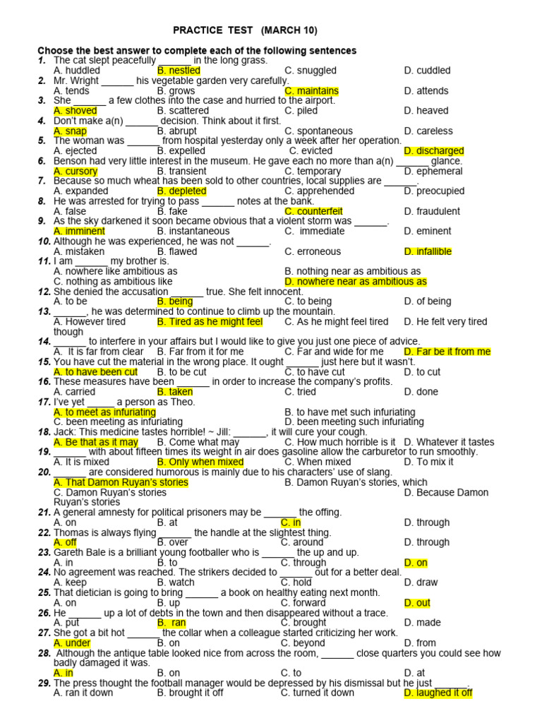 Practice Test March 10 Wo | PDF | Literacy | Oil Painting