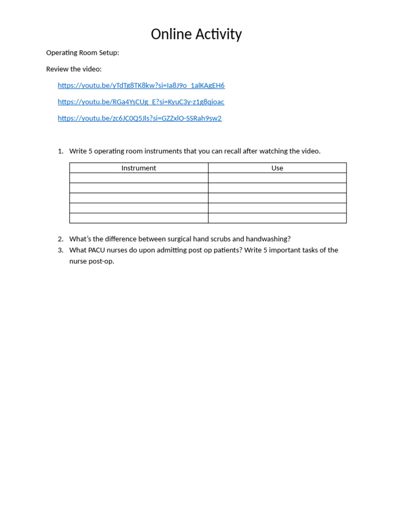 Operating Room Setup 32425 | PDF
