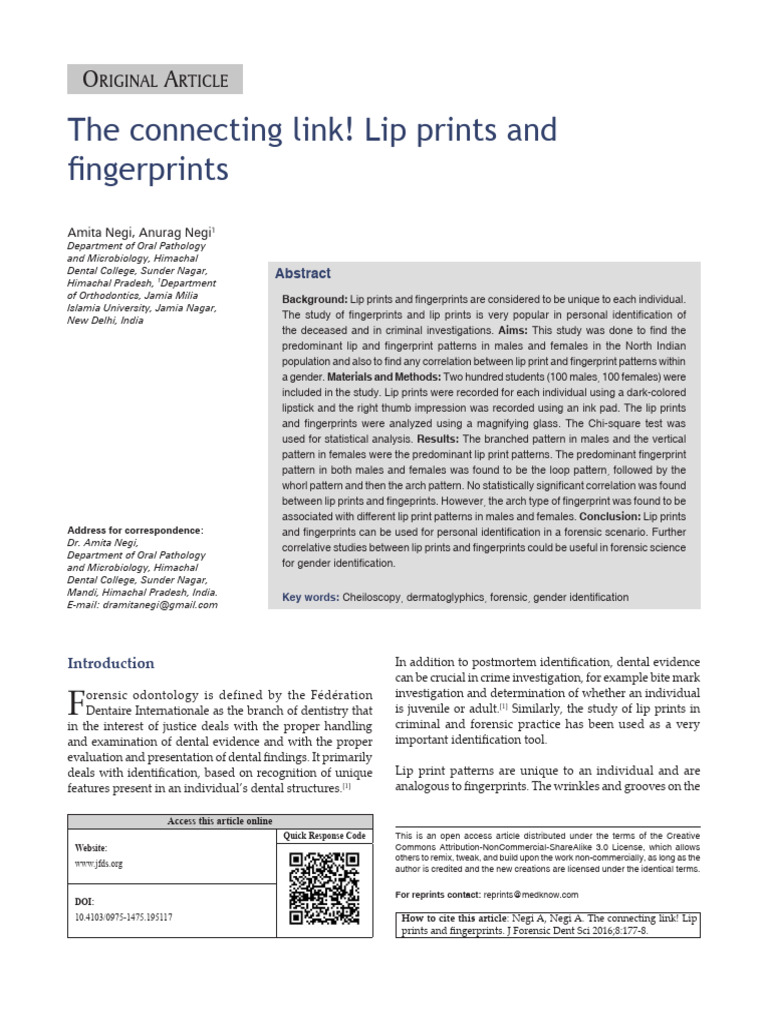 Lip Prints vs. Fingerprints in Forensics | PDF | Fingerprint | Forensic ...
