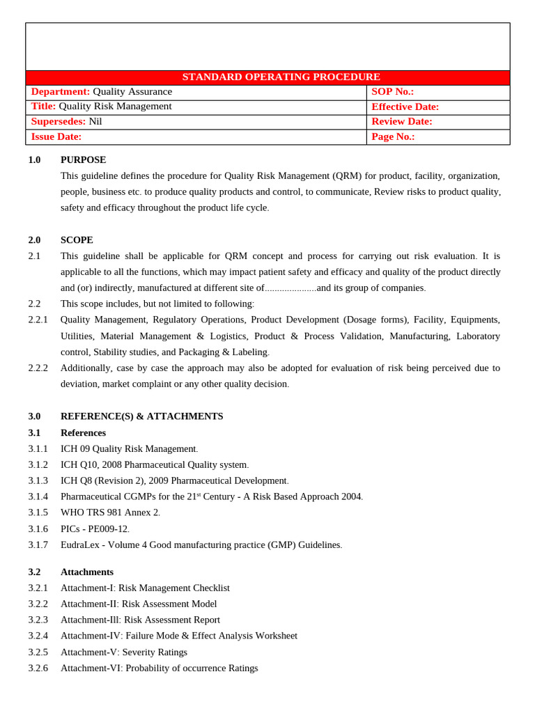 SOP-for-Quality-Risk-Management - PRASHANT REVISED | PDF | Risk | Risk ...