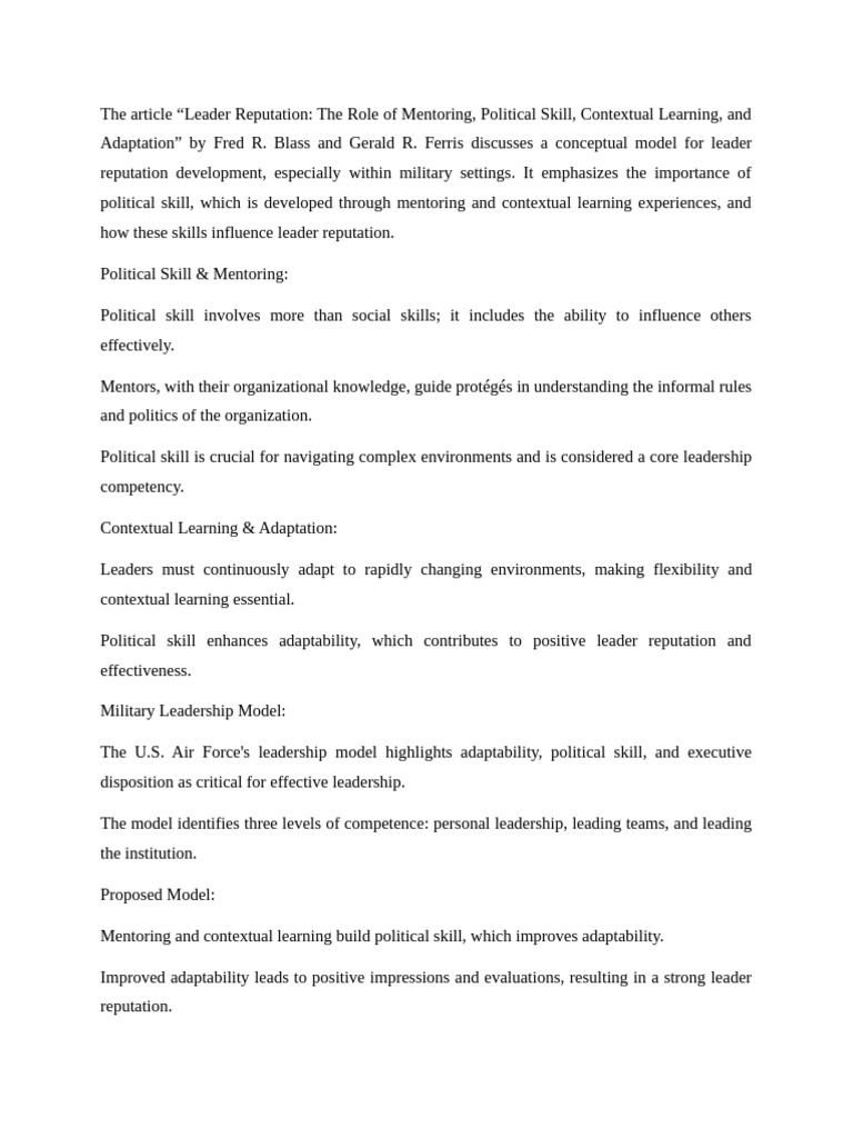 The Prepared Document On Leadership Reputition | PDF | Mentorship ...