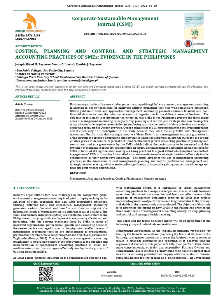 Management Accounting in Philippine SMEs | PDF | Management Accounting | Goal