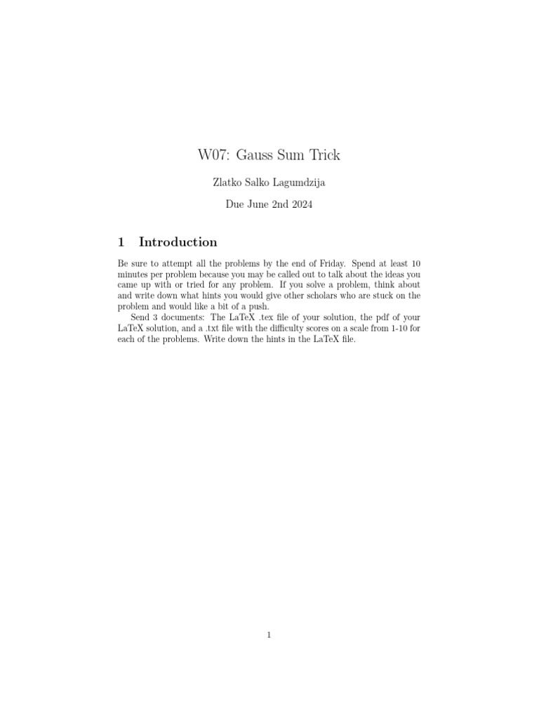 BW07 PSET Gauss Sum Trick | PDF | Mathematics