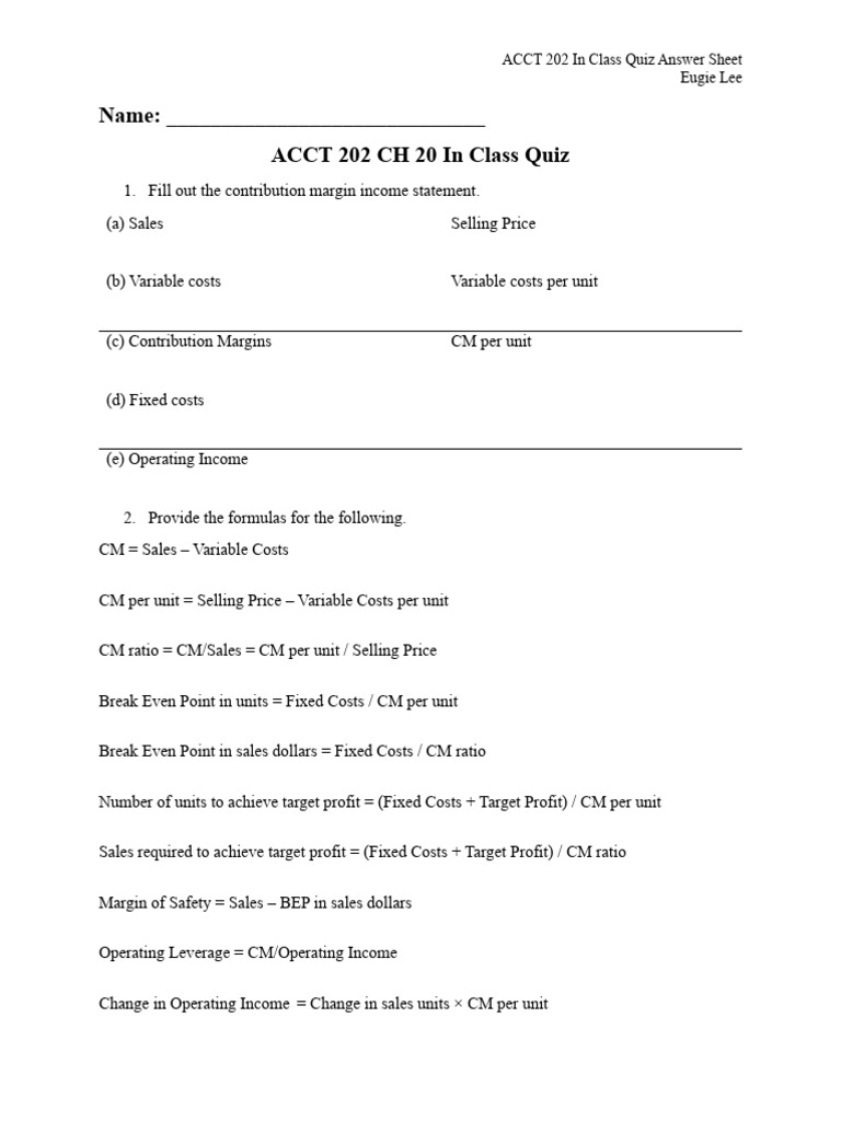 ACCT 202 CH 20 QUIZ - Solution | PDF