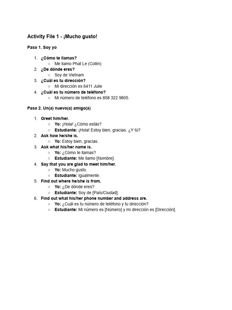 Activity File 1 - ¡Mucho Gusto | PDF