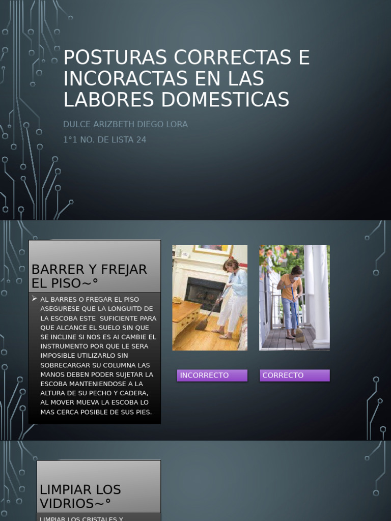POSTURAS CORRECTAS E INCORACTAS EN LAS LABORES DOMESTICAS | PDF