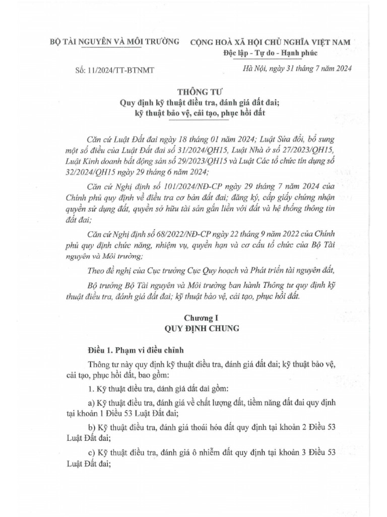 Thong Tu 11 2024 TT BTNMT Cua Bo Tai Nguyen Va Moi Truong Quy Dinh Ky ...