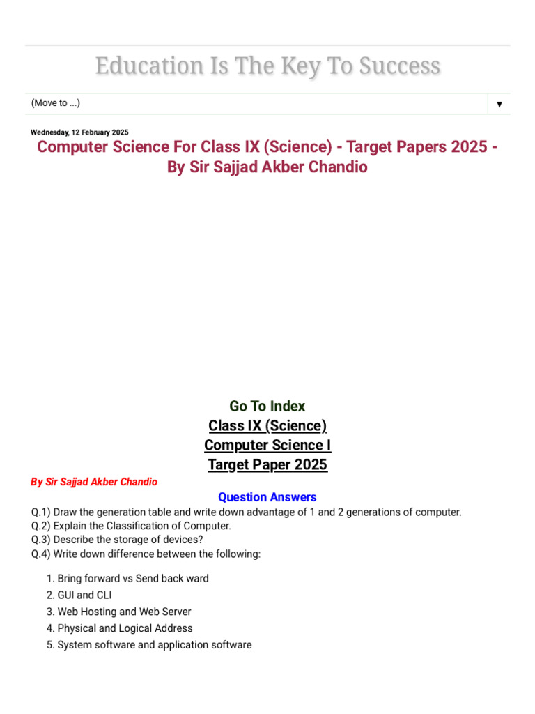 Class IX Computer Science Guess Paper | PDF | Computer Science ...