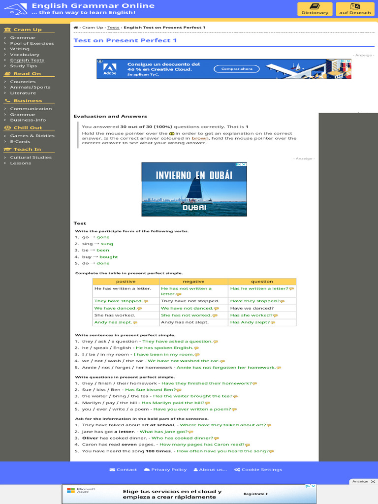 English Test On Present Perfect 1 | PDF | English Language | Linguistic ...