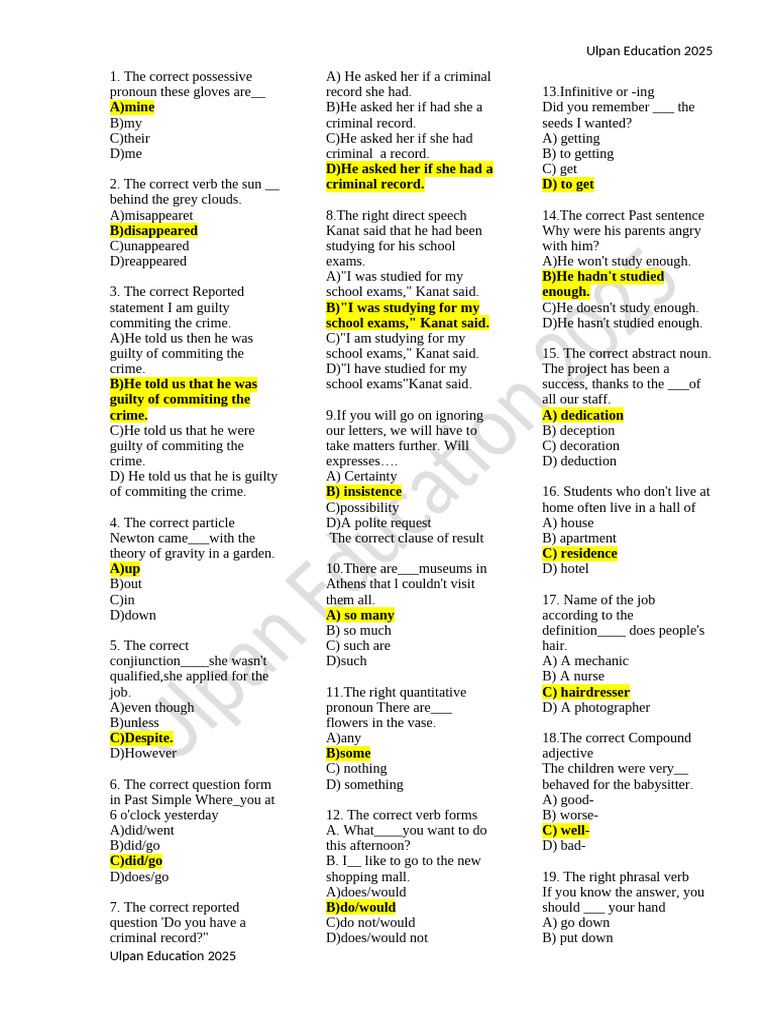 Ulpan Education 2025: Grammar Exercises | PDF | Gene | Genetics