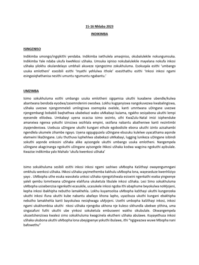 Indikimba Yokufa Kwenkosi uShaka | PDF