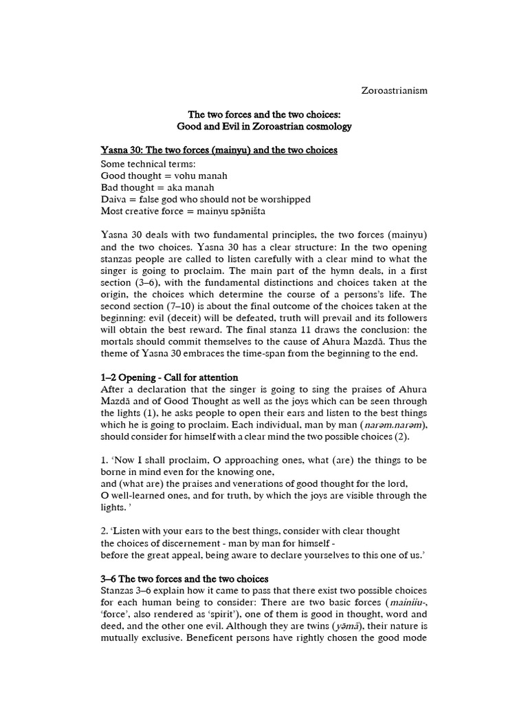 Dualism Yasna 33 and 45 Zurvanism | PDF | Religious Belief And Doctrine ...