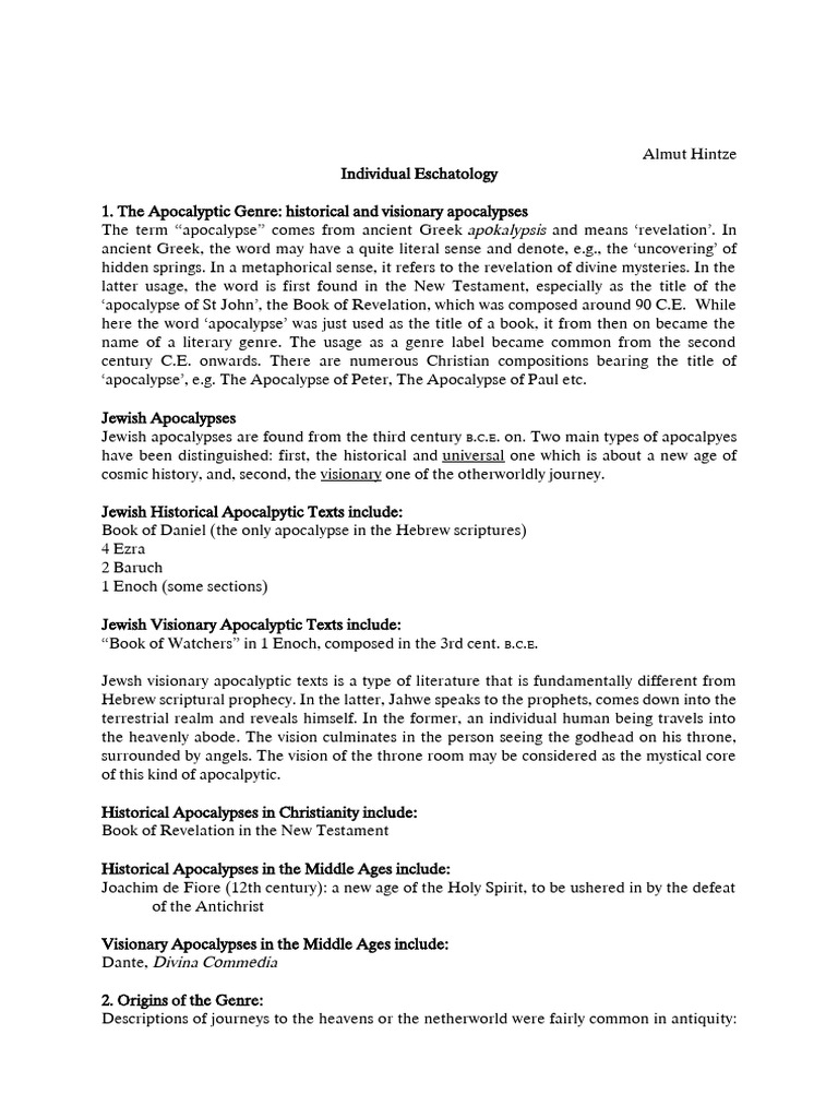 Types of Apocalypses and Eschatology | PDF | Apocalypse | Apocalyptic ...