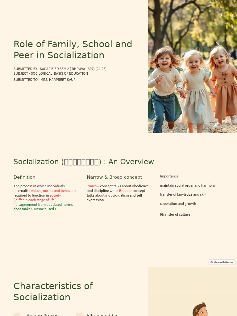 Role of Family School and Peer in Socialization | PDF | Socialization ...