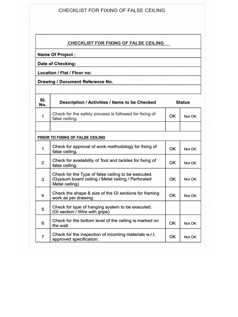 False Ceiling Installation Checklist | PDF | Ceiling | Building Technology