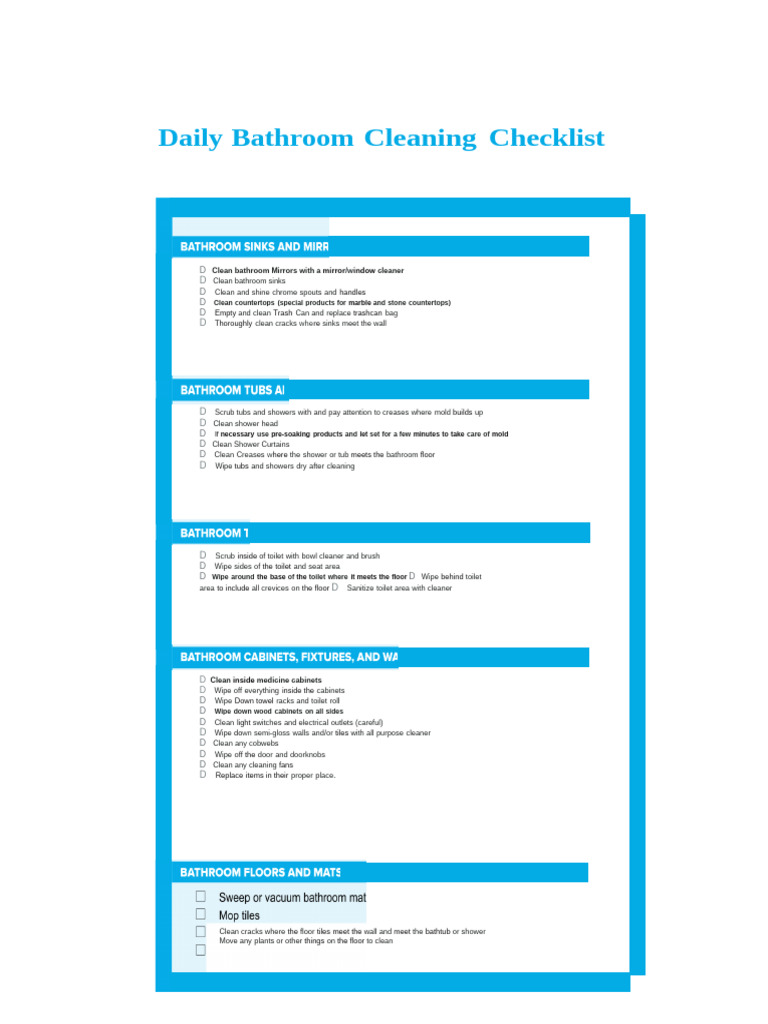 Daily Bathroom Cleaning Checklist 148236 | PDF