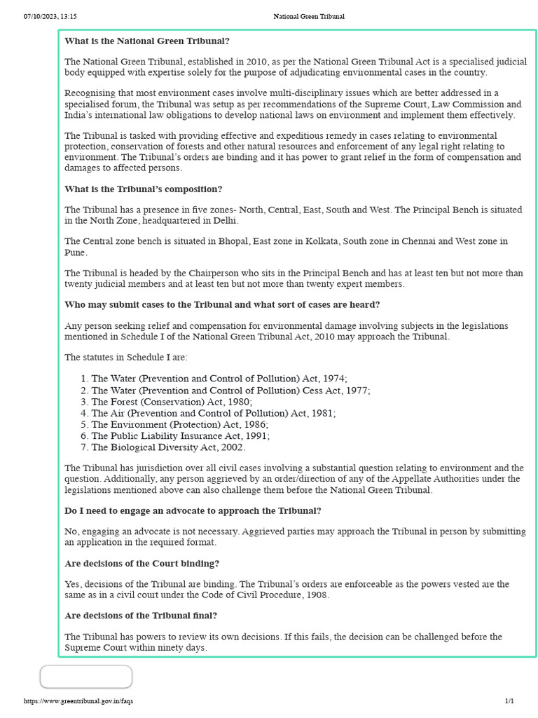 Overview of the National Green Tribunal | PDF | Government | Justice