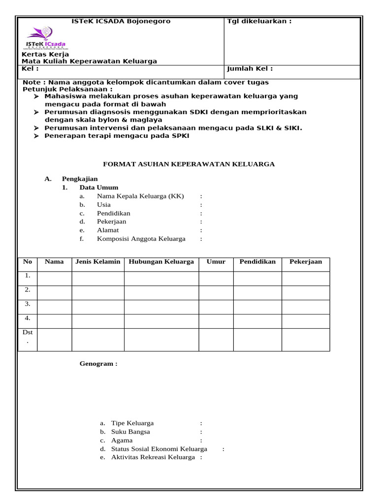 Kertas Kerja Pengkajian Keperawatan Keluarga | PDF