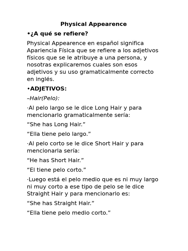 Adjetivos de Apariencia Física en Inglés | PDF