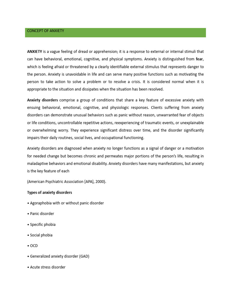 Understanding Anxiety Disorders and Responses | PDF | Anxiety | Mental ...