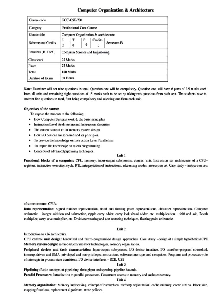 COA Semester - 4 Computer Organization & Architecture | PDF | Central Processing Unit | Parallel ...