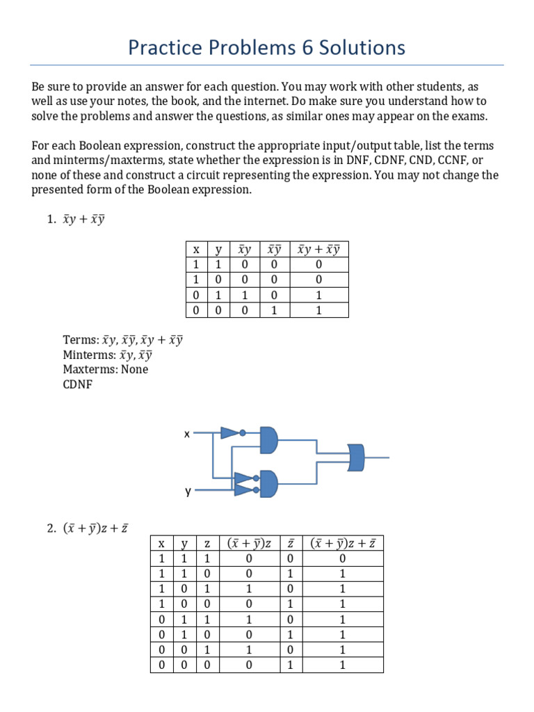 Boolean Expression Practice Problems | PDF | Algebra | Mathematics