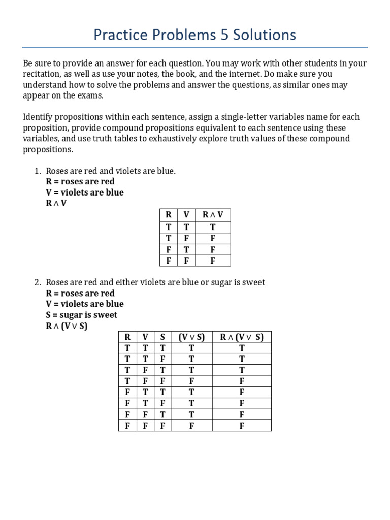 Practice Problems 5 Solutions | PDF | Proposition | Semantics
