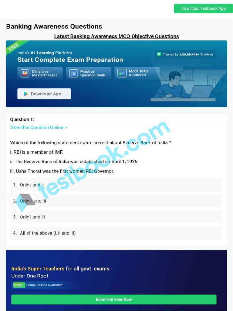 MCQ On Banking Awareness | PDF