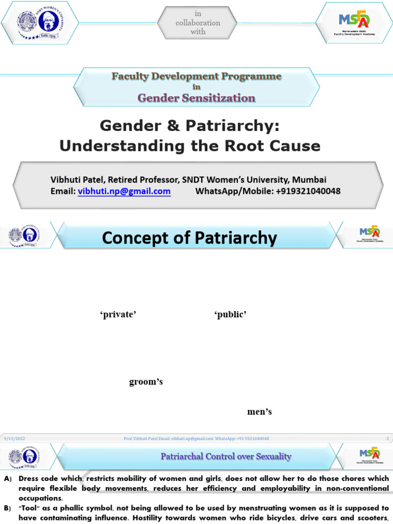 Vibhuti Patel SNDTWU MSFDA FDP Gender & Patriarchy Understanding The ...