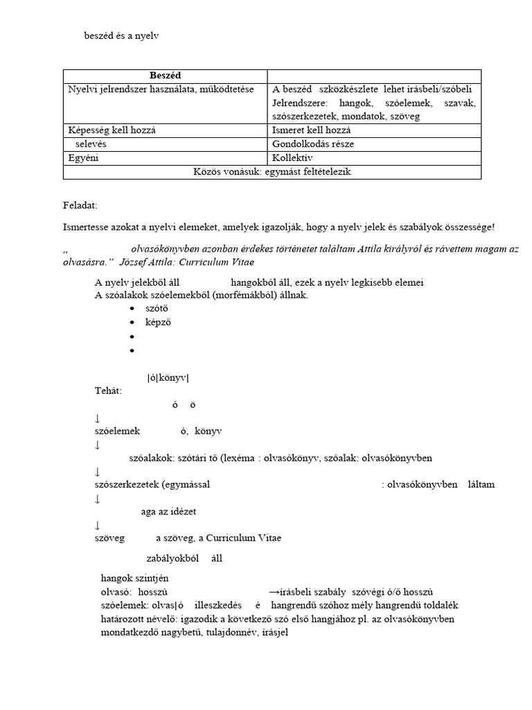 7. a Beszéd És a Nyelv | PDF