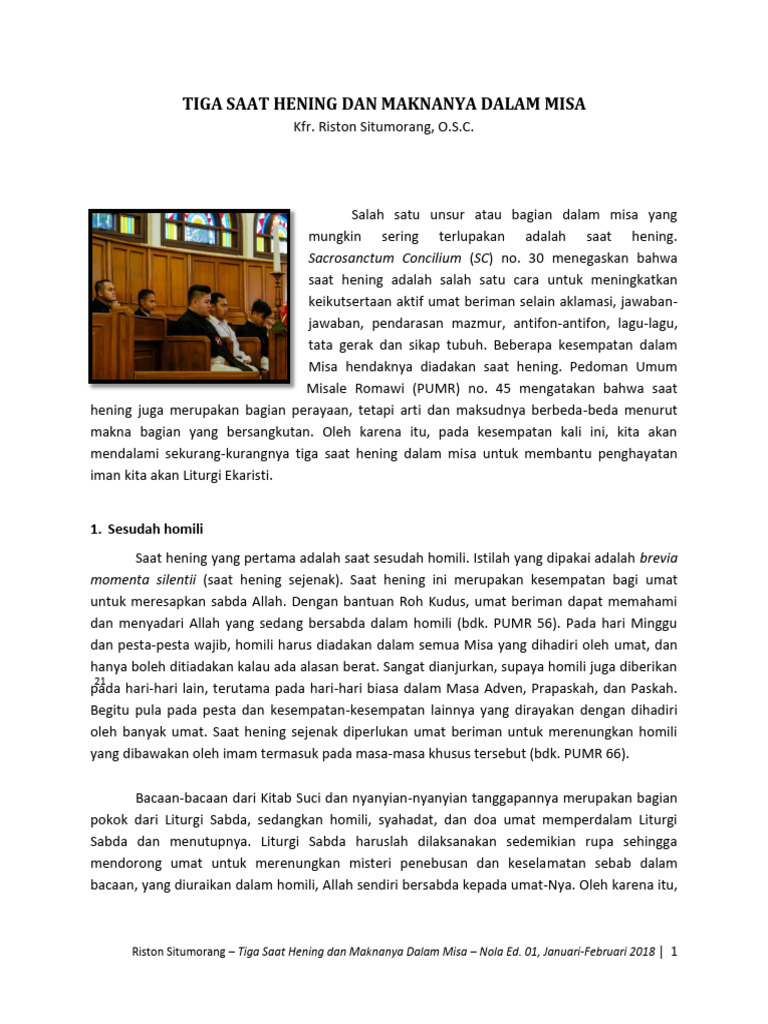 Riston Situmorang O.S.C. Tiga Saat Hening Dan Maknanya Dalam Misa | PDF