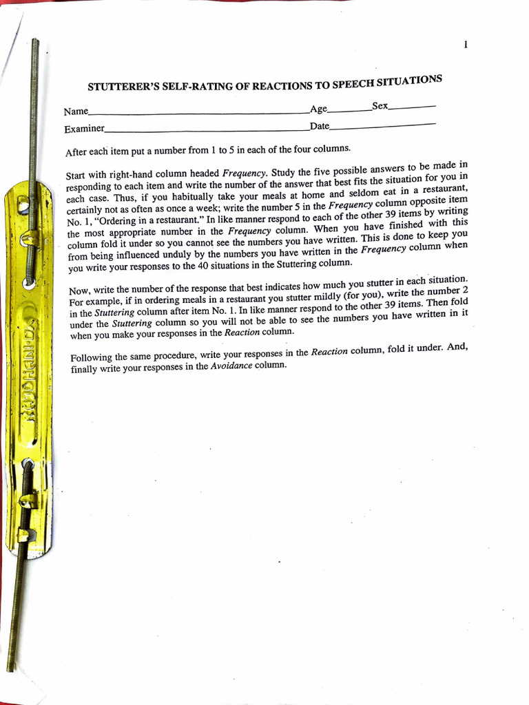 Stuttering Attitude Checklist | PDF | Speech | Human Communication